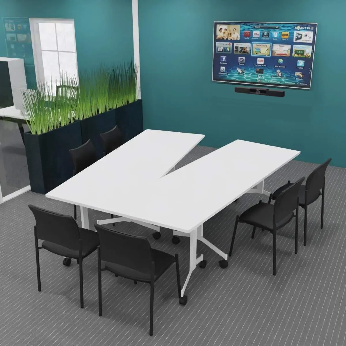 Kit visioconférence Poly avec mobilier + Écran - Fixation murale